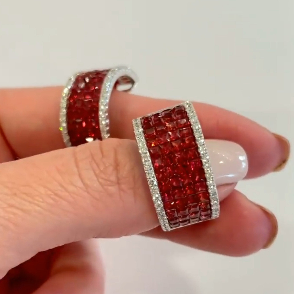 9ctw White Sapphire and Ruby Hoop Earrings | SayaBling