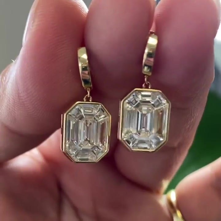 SayaBling 10.50ct Emerald Cut Mosaic Earrings | SayaBling Jewelry