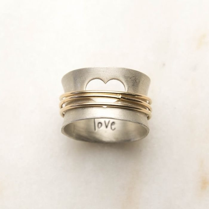 Handmade Spinner Ring Band With Heart in Sterling Silver | SayaBling