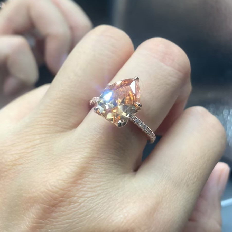 2ct Peach Brown Pear Cut Ring in Rose Gold | SayaBling