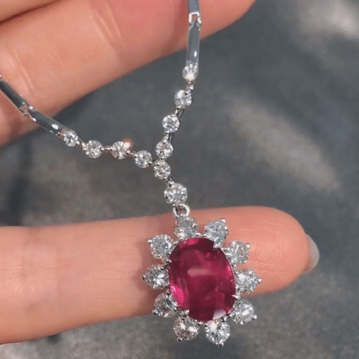6.75ct Cushion Cut Ruby Pendant Necklace | SayaBling