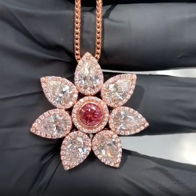 12ct Round Cut Red Sapphire Flower Pendant Necklace | SayaBling