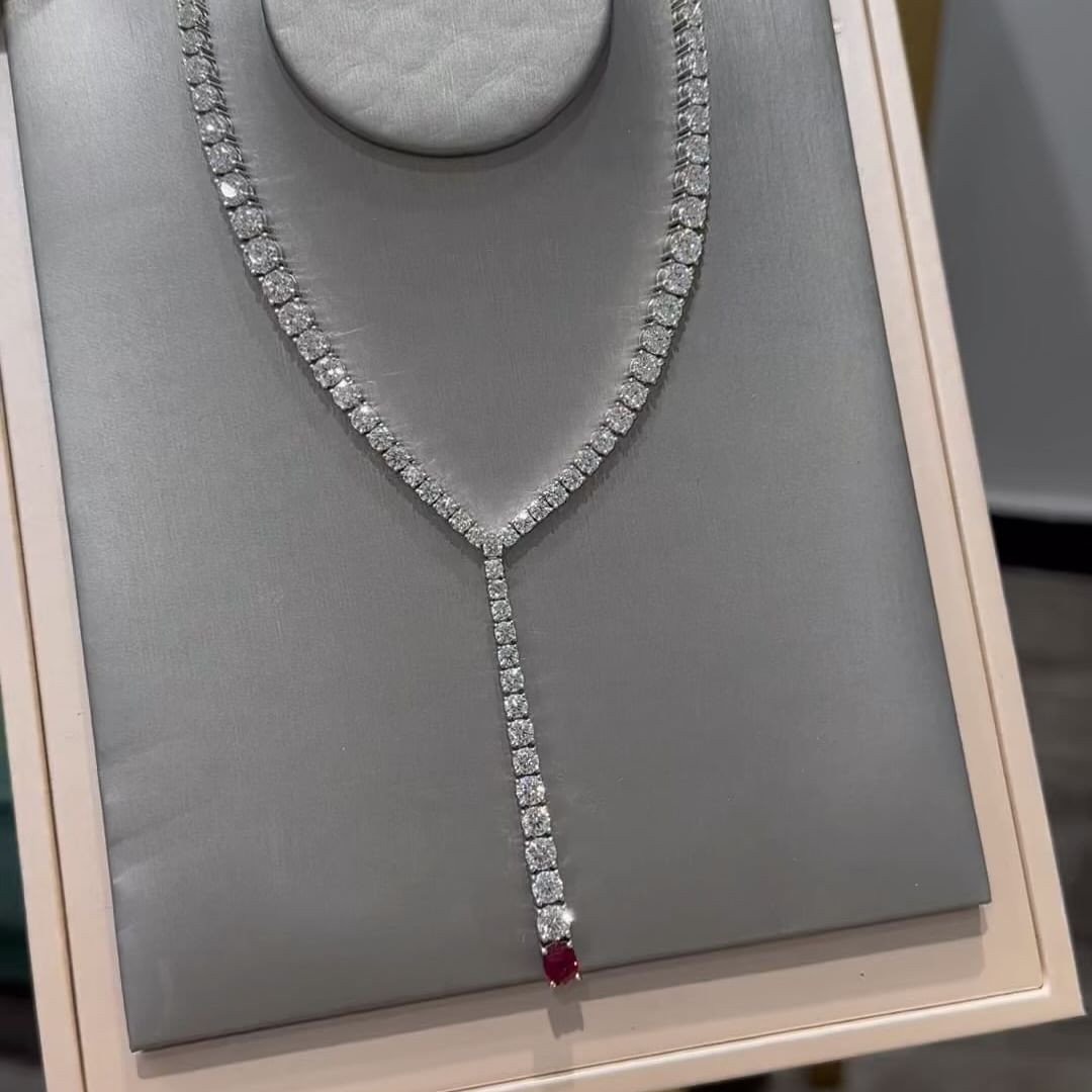 20CTW White Sapphire and Ruby Y-Necklace | SayaBling