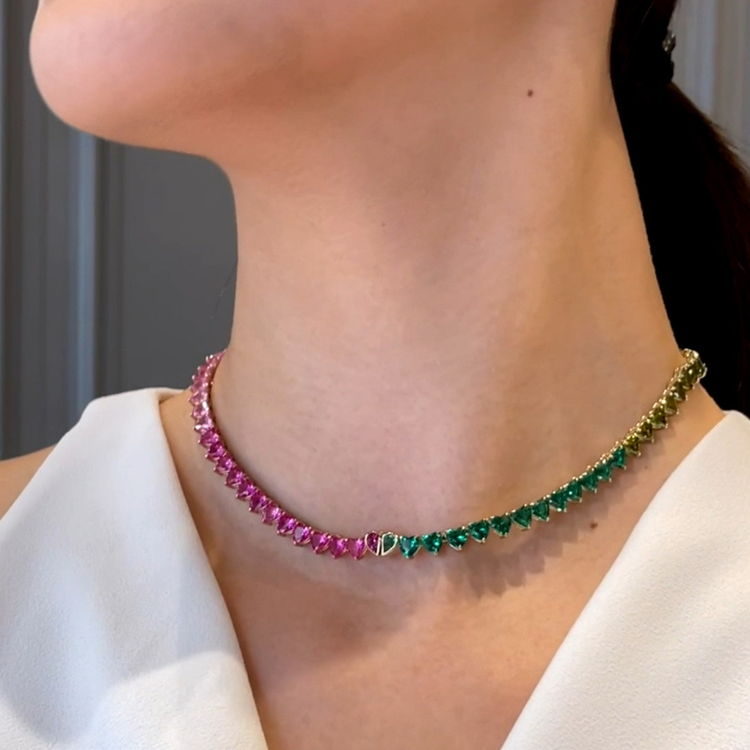 45ctw Multi-color Sapphire Heart Necklace | SayaBling Jewelry