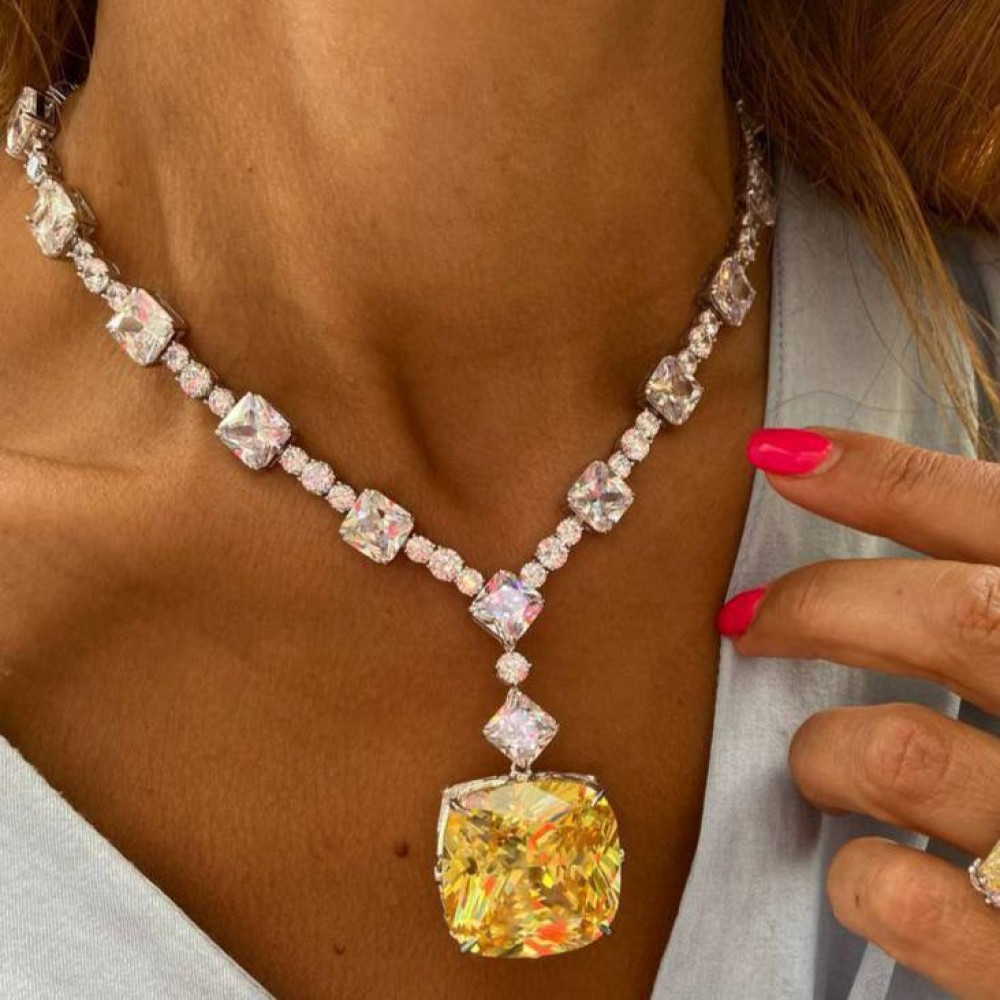 120ctw Cushion Cut Yellow Sapphire Statement Necklace | SayaBling