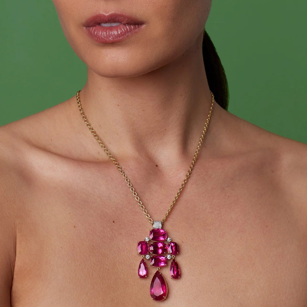 Pear and Oval Fuchsia Sapphire Pendant Necklace | SayaBling