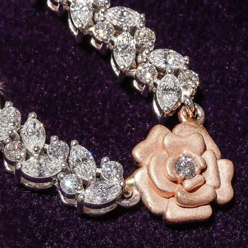 Marquise Cut White Sapphire Rose Necklace | SayaBling