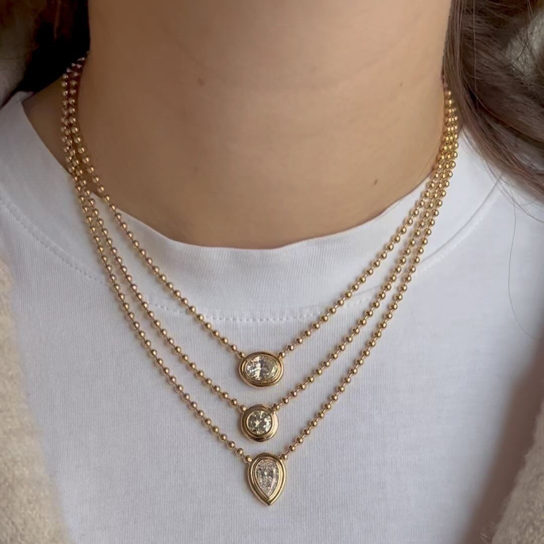 Double Bubble Bezel Pendant Ball Chain Necklace | SayaBling Jewelry