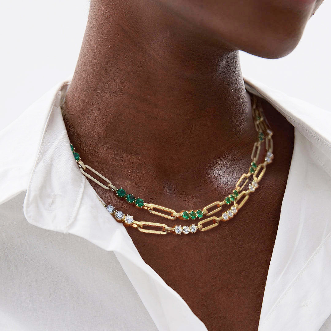 20ctw Round Cut Paperclip Link Chain Necklace | SayaBling