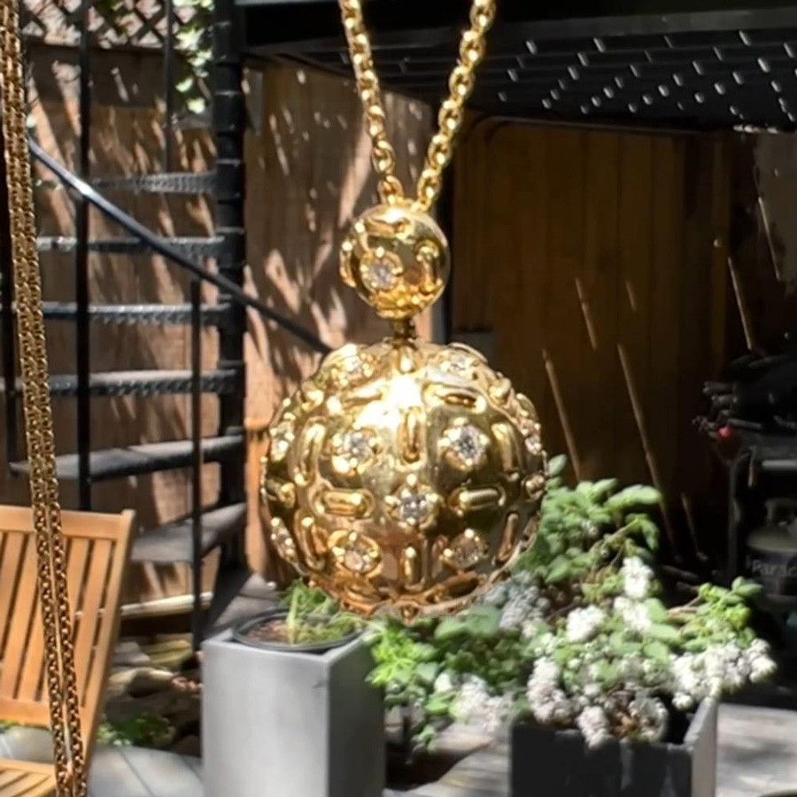 Vintage Style Paved Ball Pendant Necklace | SayaBling