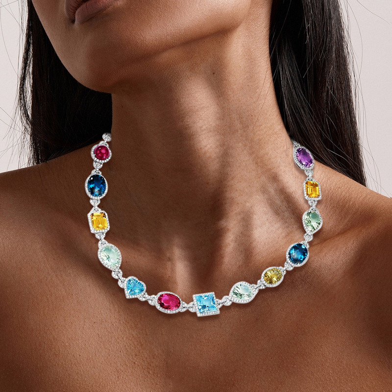 120ctw Multi-shaped Firework Cut Multicolor Statement Necklace | SayaBling