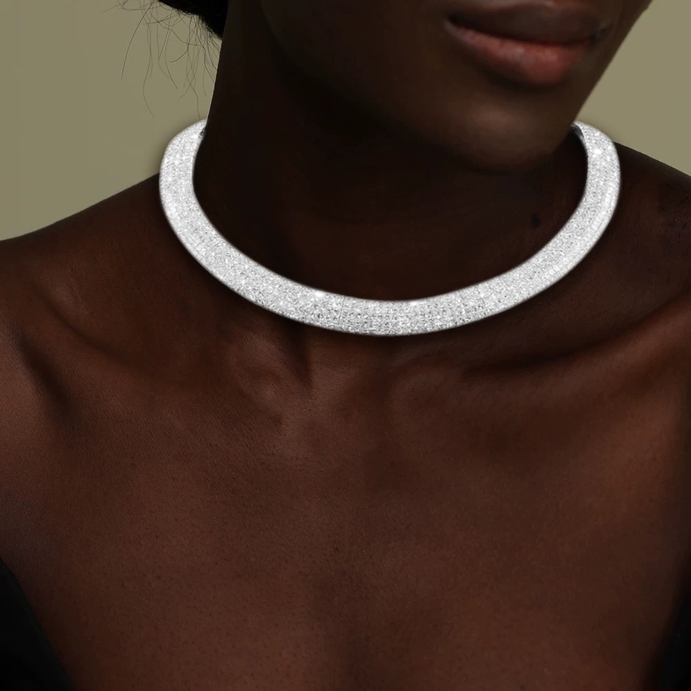 40ctw Round Cut Pave Setting Six-row Statement Necklace | SayaBling