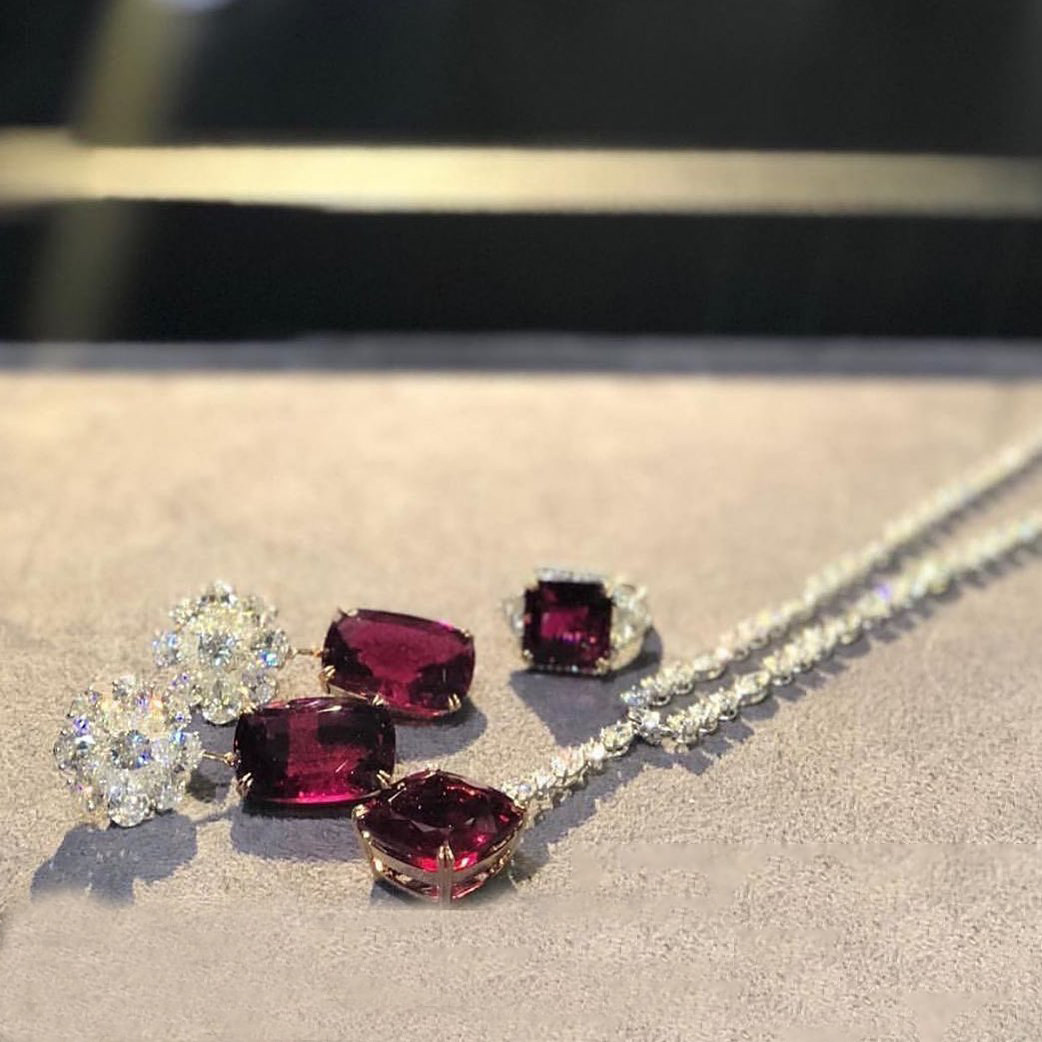 Cushion Cut Ruby Earrings Ring and Necklace Jewelry Set for Women ...