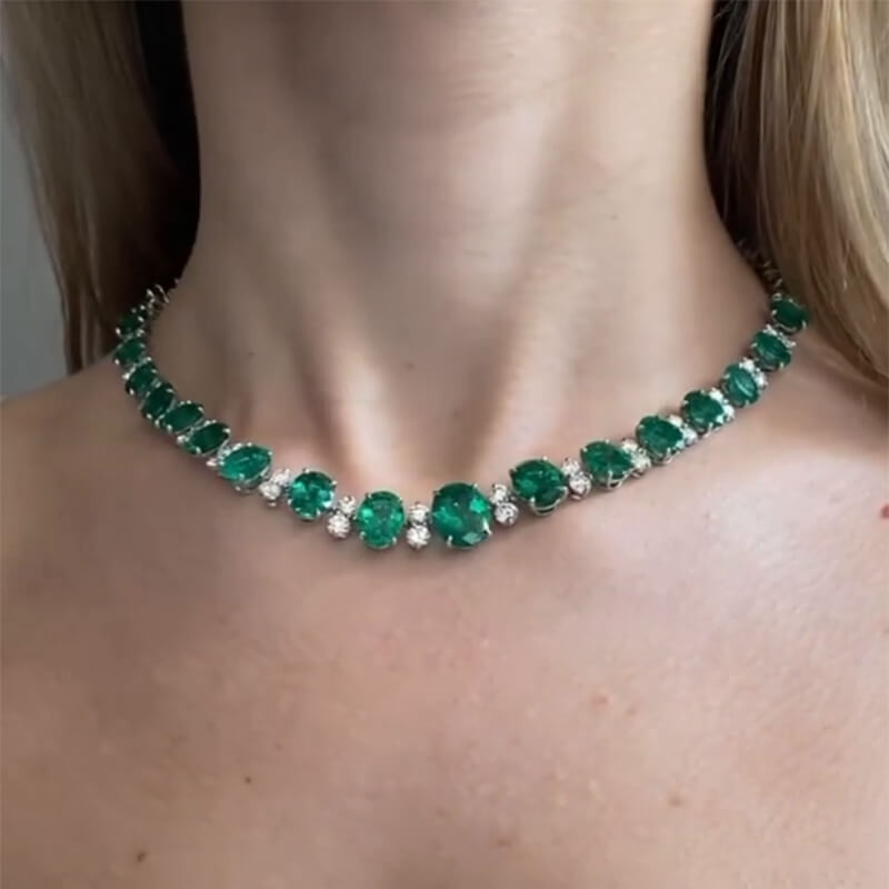 Oval Cut Emerald Luxurious Elegant Necklace for Women in Sterling ...