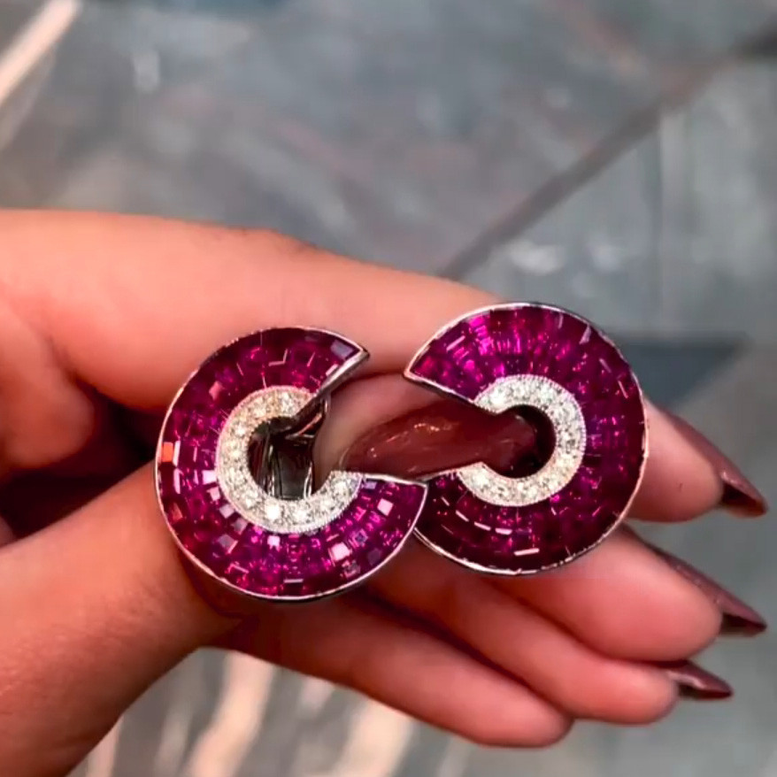 6.25ct Art Deco Invisible Ruby Swirl Earrings | SayaBling
