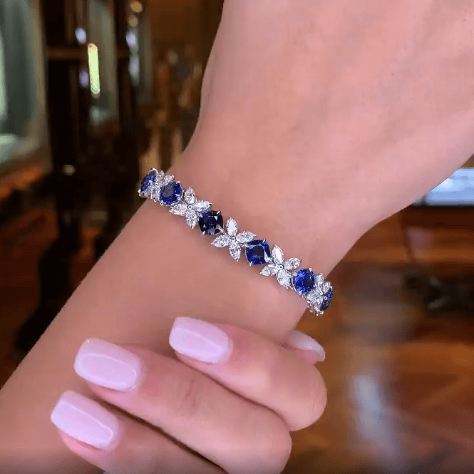 21.04ct Cushion & Marquise Cut Sapphire Floral Bracelet | SayaBling