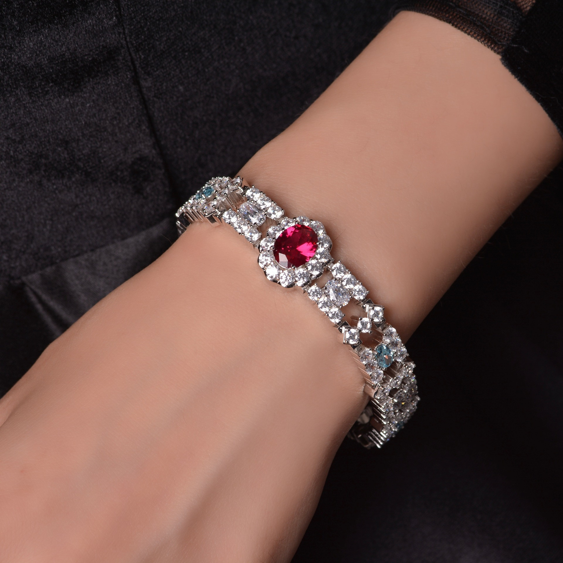 Vintage Halo Oval Cut Ruby Luxurious Bracelet | SayaBling