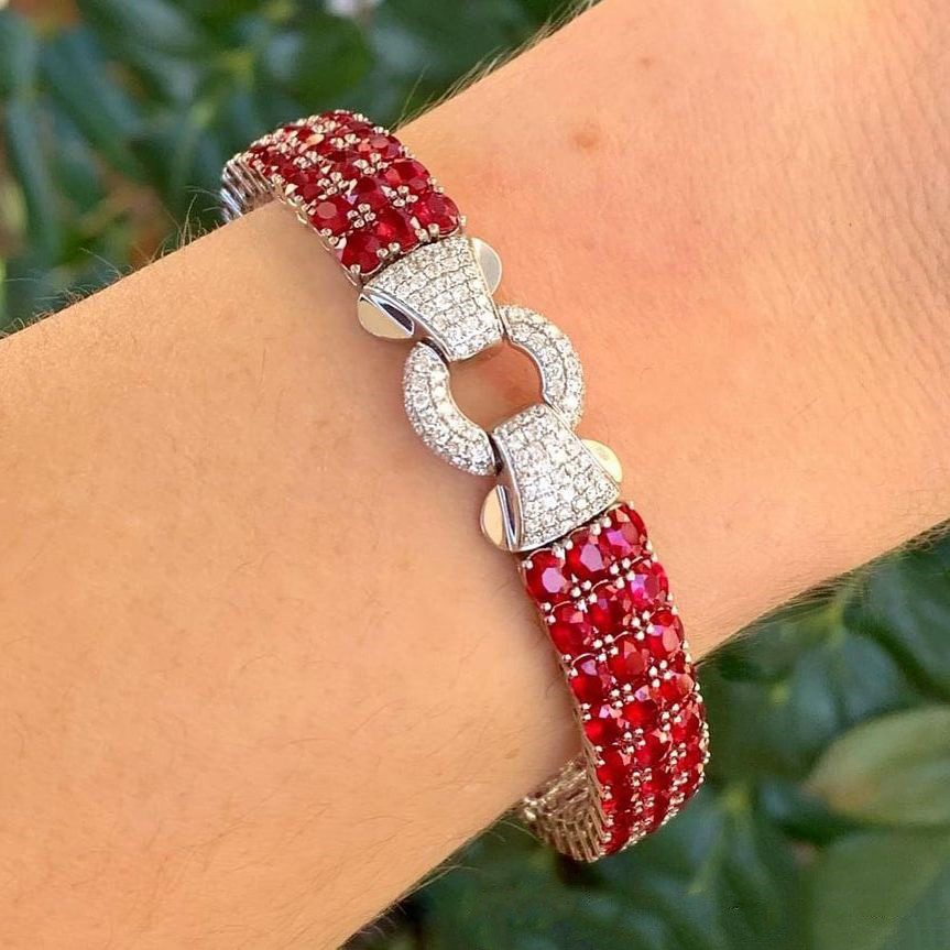 33ctw Ruby Three Row Bracelet | SayaBling