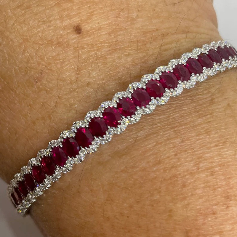 12.5ctw Oval Cut Ruby Bangle Bracelet | SayaBling Jewelry