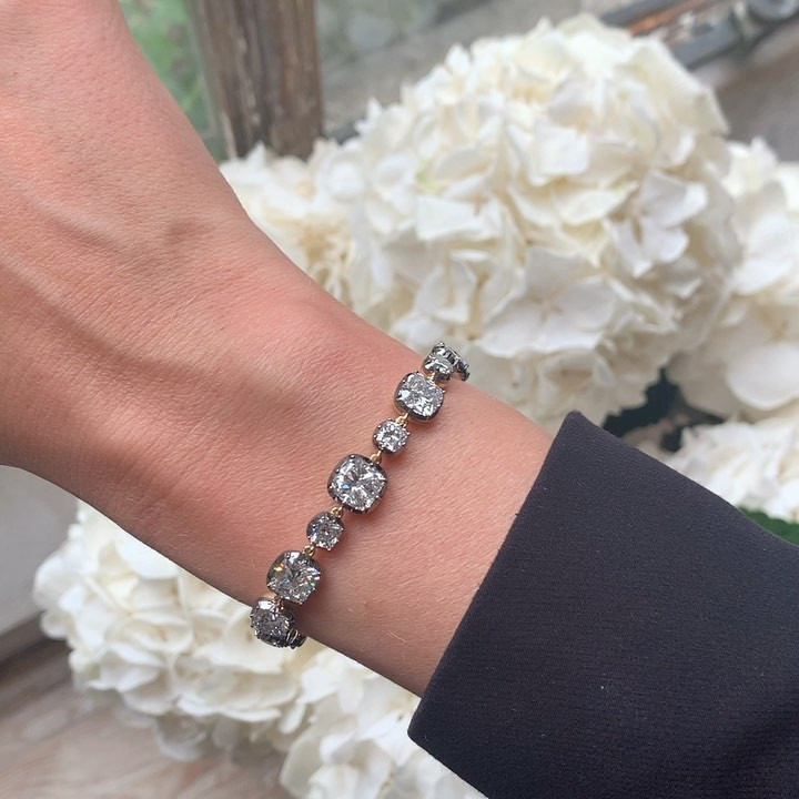 22ctw Cushion Cut Button Back Bracelet | SayaBling