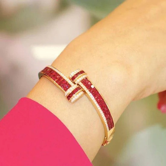 8.5ctw Princess Cut Ruby Bypass Bangle | SayaBling Jewelry