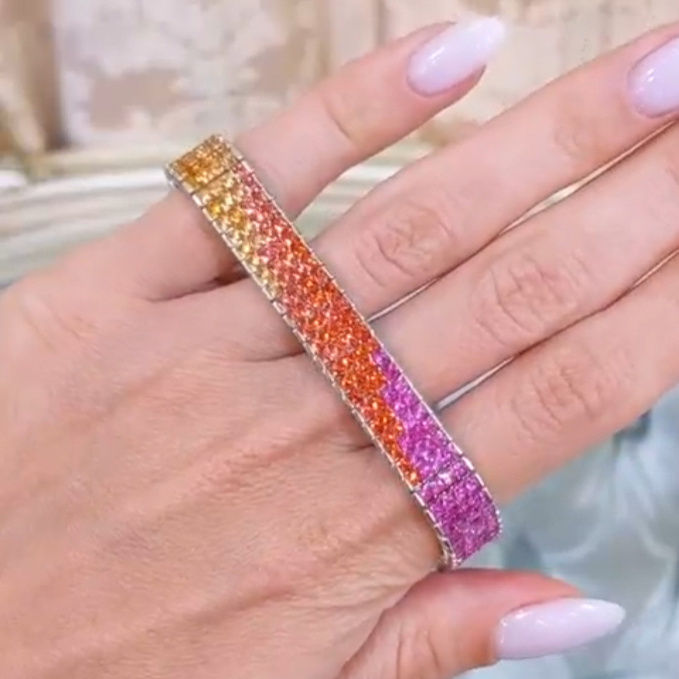 26ctw Rainbow Sapphire Statement Bracelet | SayaBling Jewelry