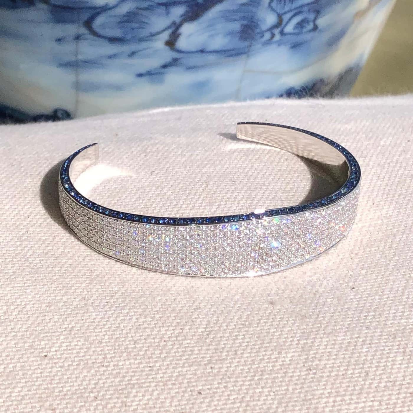 White and Blue Sapphire Paved Open Bangle | SayaBling