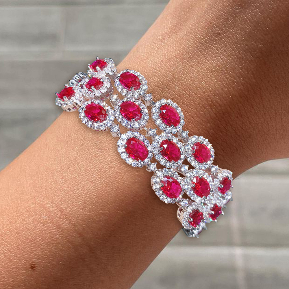 55ctw Halo Oval Cut Ruby Statement Bracelet | SayaBling