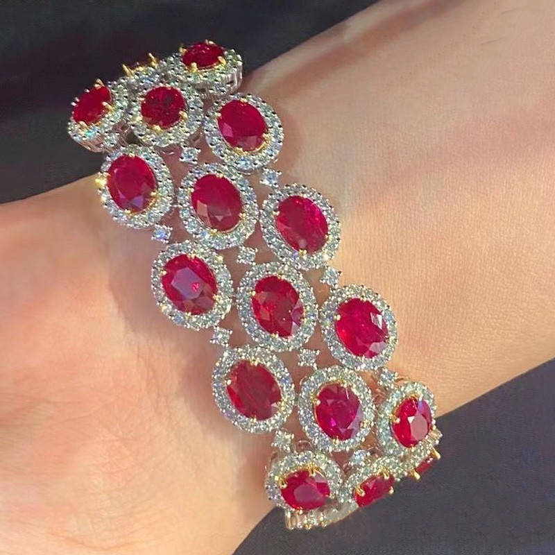 55ctw Halo Oval Cut Ruby Statement Bracelet | SayaBling