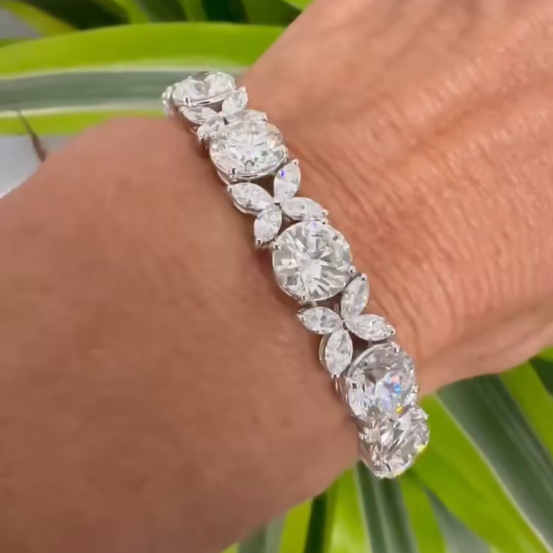 19ctw Round and Marquise Cut White Sapphire Statement Bracelet | SayaBling