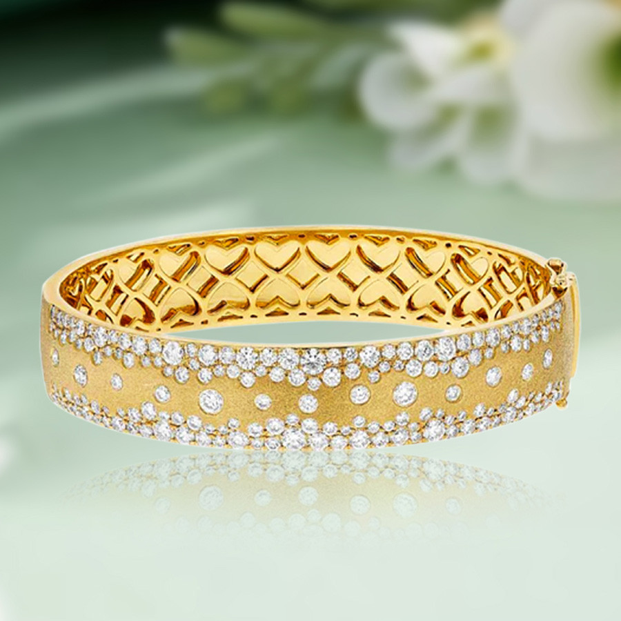 Flush Set White Sapphire Sandblasted Wide Starry Bangle | SayaBling