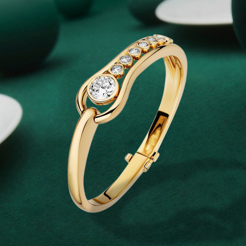 7ctw Round Cut Bezel Set Asymmetric Bangle | SayaBling
