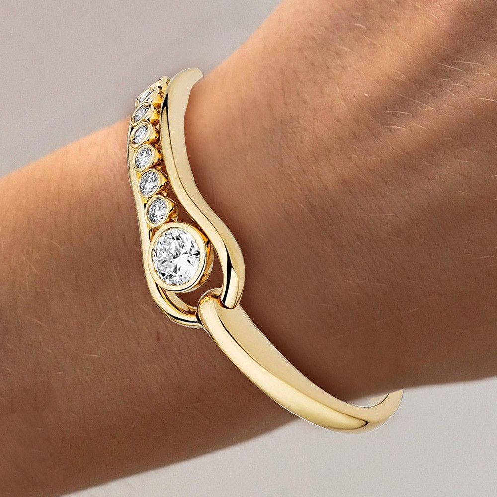 7ctw Round Cut Bezel Set Asymmetric Bangle | SayaBling