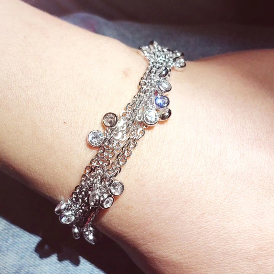 Bezel Set Dangles 5-Strand Layered Bracelet | SayaBling