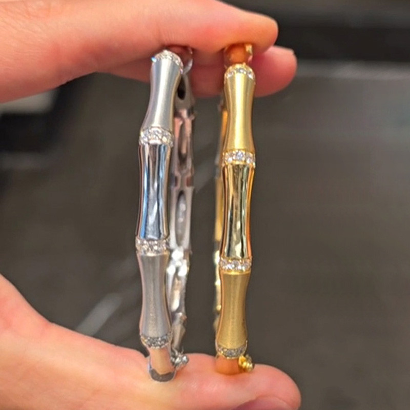 Channel Set White Sapphire Matte Bamboo Bangle | SayaBling