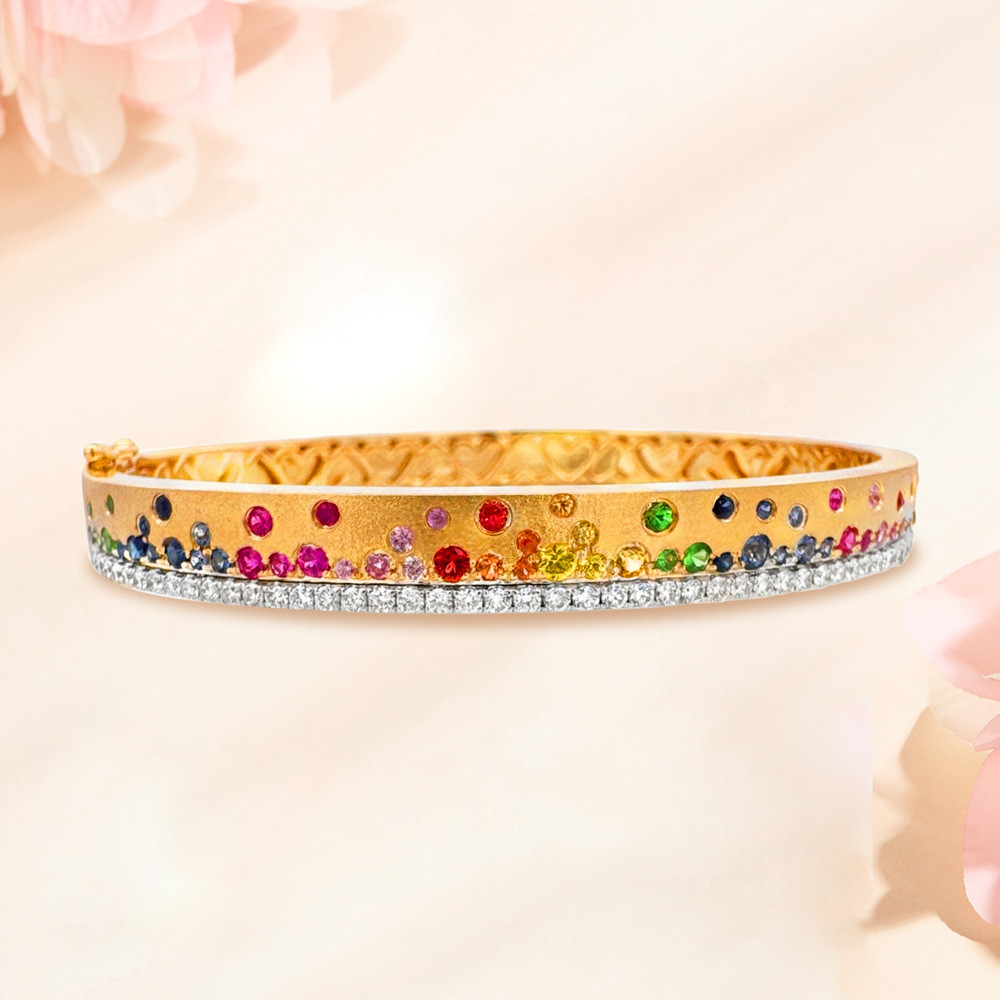 Flush Set Multicolor Sapphire Two Tone Rainbow Starry Bangle | SayaBling