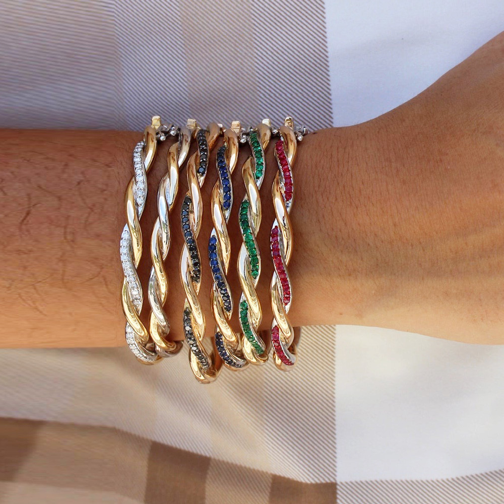 Multicolor Sapphire Paved Twist Mobius Bangle | SayaBling