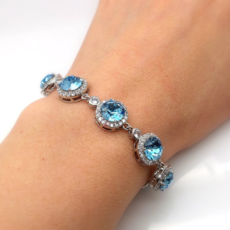 Sayabling Round Cut Halo Pave Aquamarine Bracelet | SayaBling Jewelry