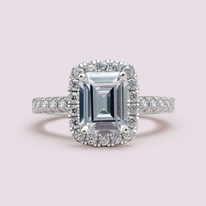 Emerald Cut White Sapphire Engagement Ring for Women in Sterling Silver ...