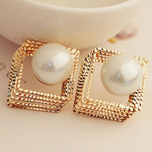 Original Design Multiple Hollow Square Pearls Earring | SayaBling