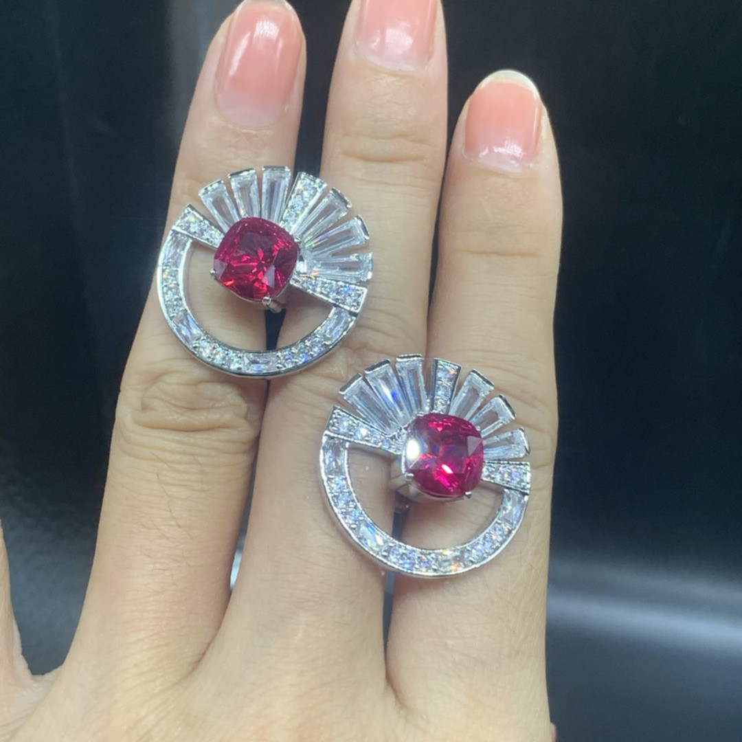 18.75ct Cushion Cut Ruby Sapphire Women's Hoop Earrings | SayaBling