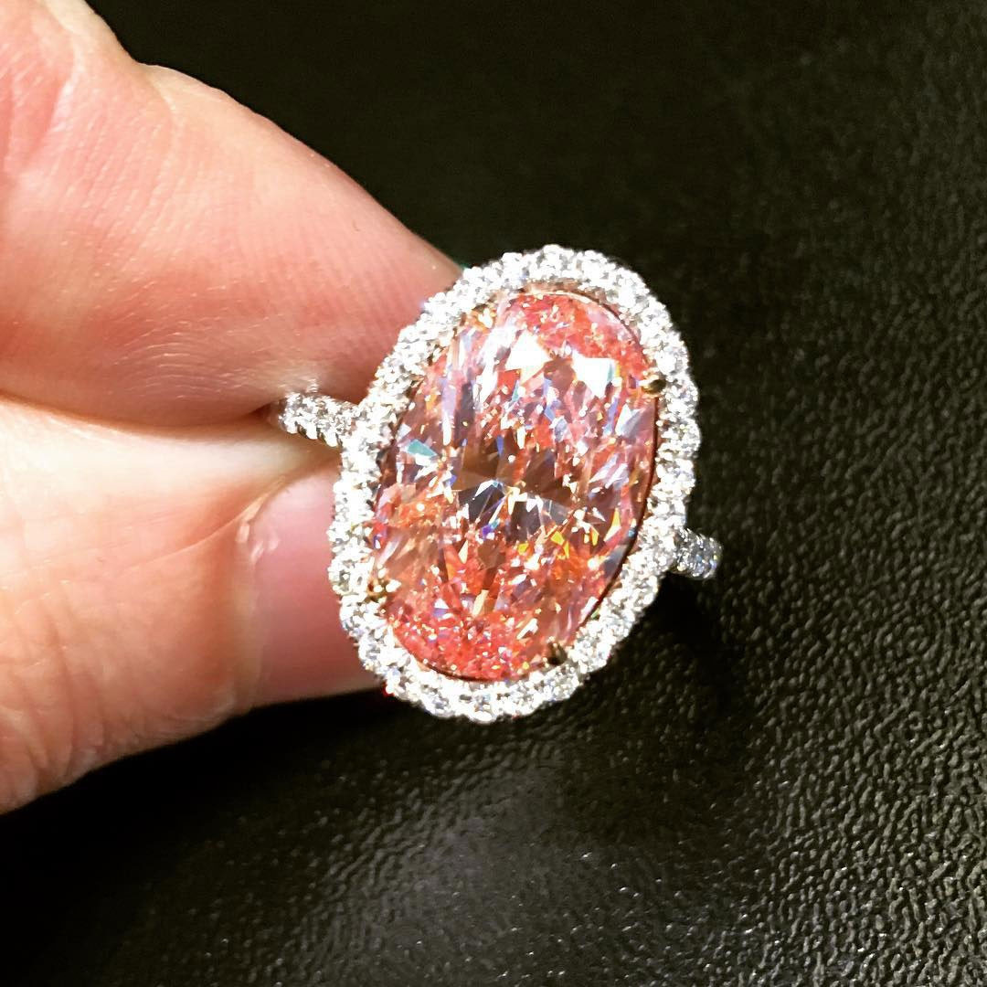1.5 Carat Oval Cut Fancy Pink Diamond Engagement Ring | SayaBling