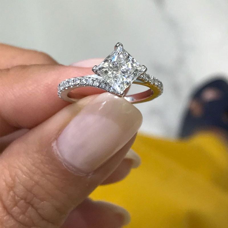 Princess Cut Solitaire Engagement Ring in Sterling Silver | SayaBling