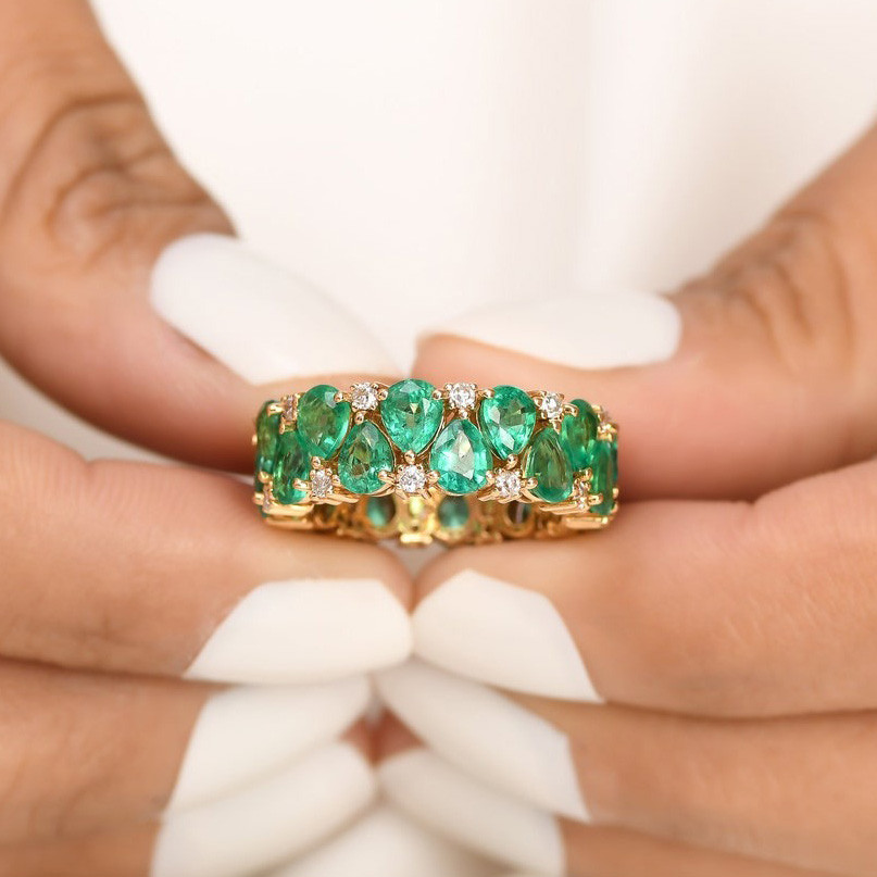 12ctw Pear Cut Emerald Eternity Ring | SayaBling