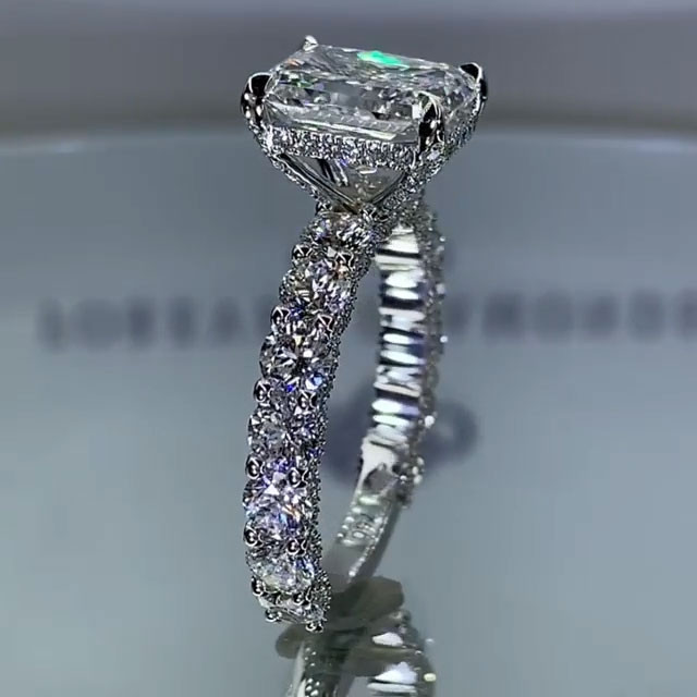 4CT Radiant Cut Under Halo Sterling Silver Engagement Ring | SayaBling