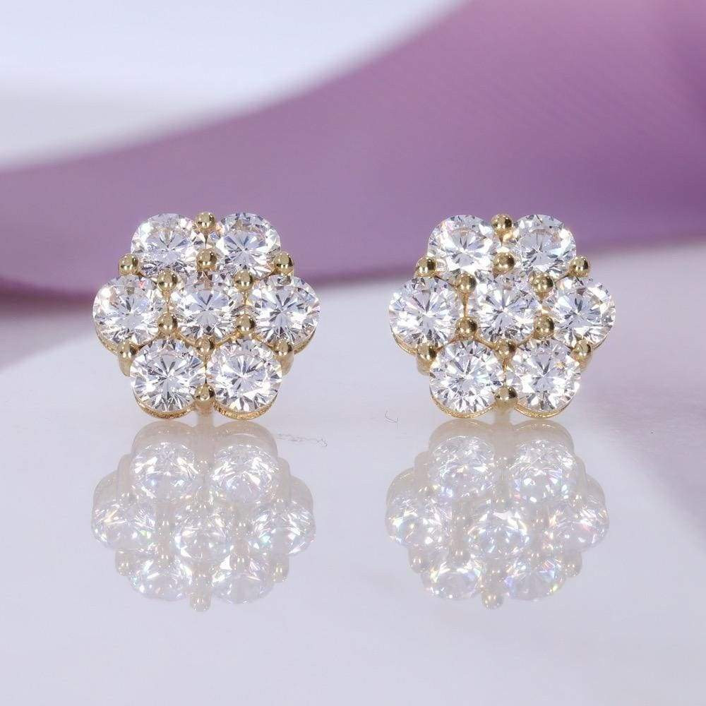4CT Flower Design Stud Earrings in Gold | SayaBling Jewelry