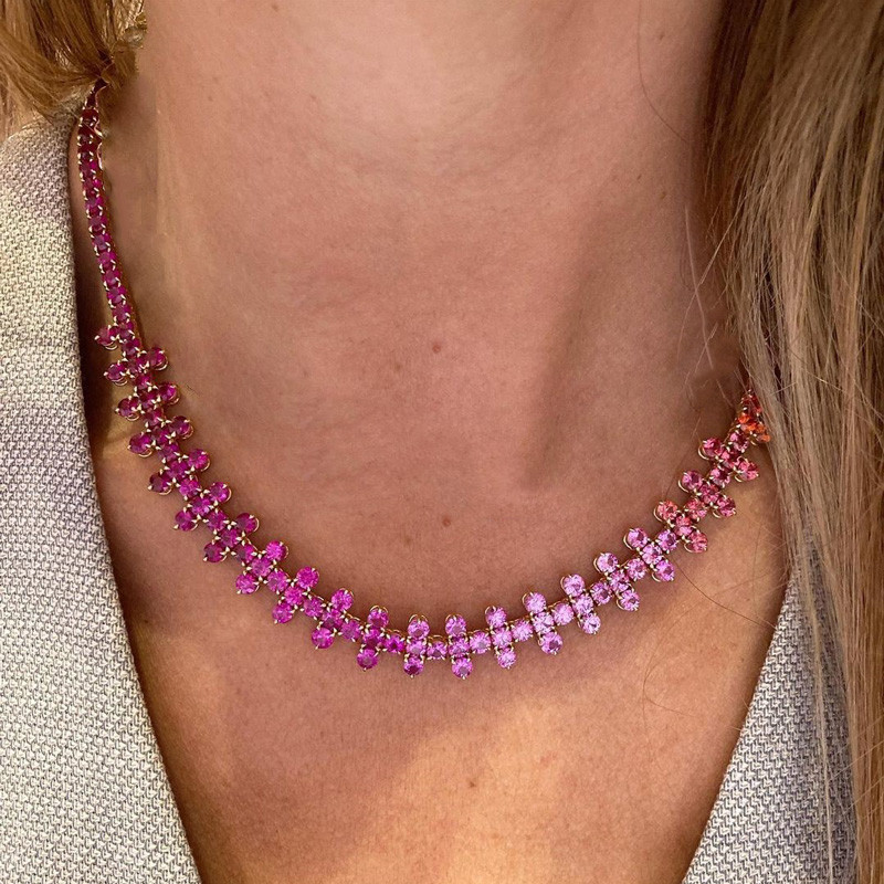 30ctw Ruby Garnet and Pink Sapphire Chain Necklace | SayaBling