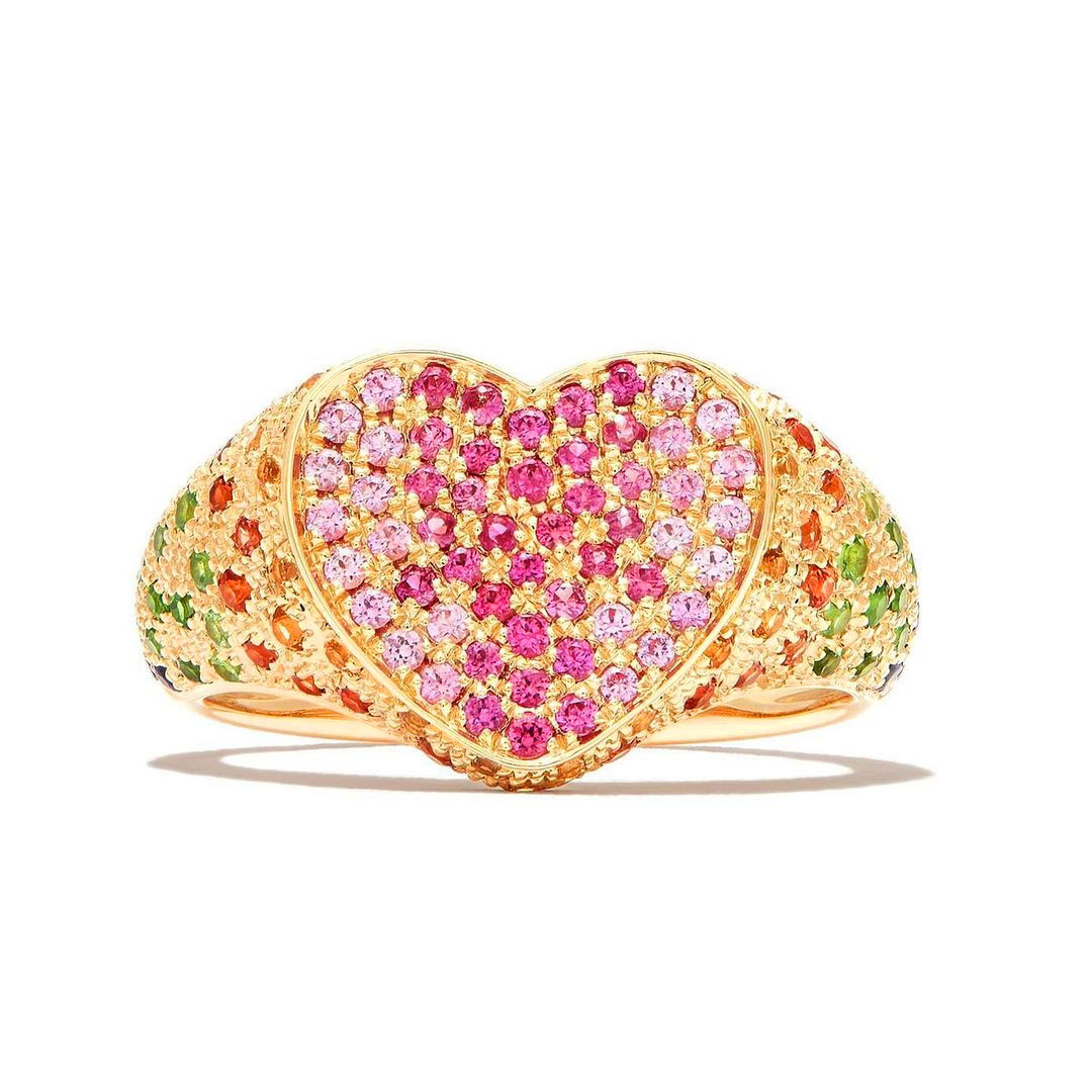 Paved Rainbow Sapphire Heart Cocktail Ring | SayaBling Jewelry