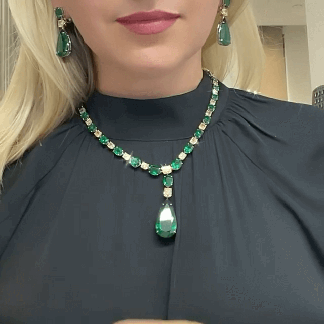 Multi-cut Emerald Sapphire Necklace & Earrings Jewelry Set for Women ...