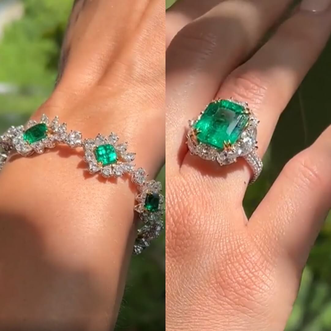 Emerald Bloom Ring & Bracelet Jewelry Set | SayaBling